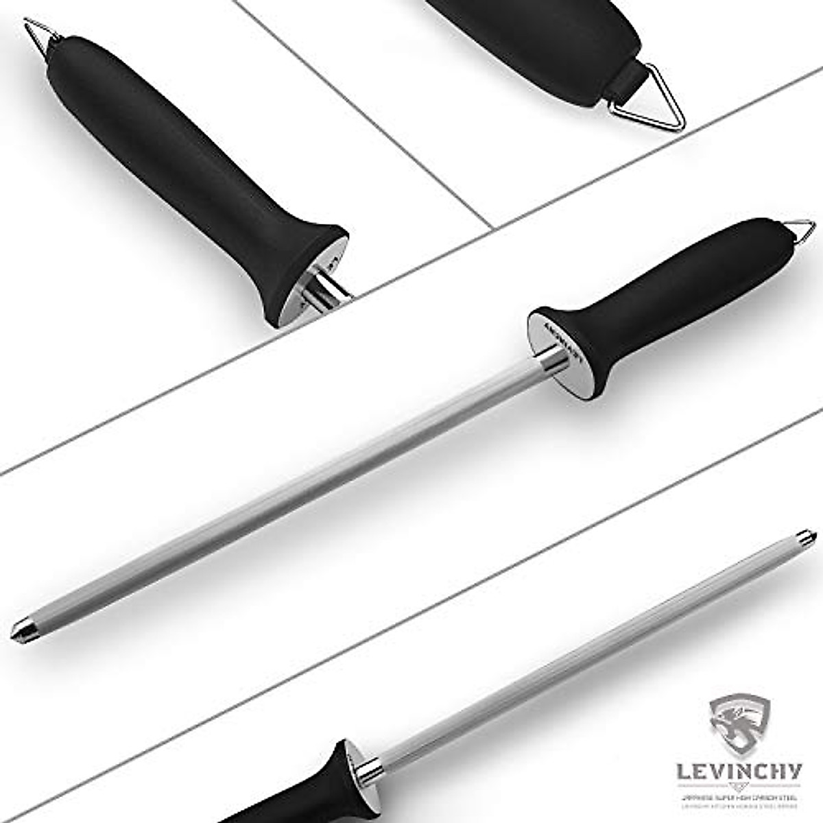 LEVINCHY Honing Steel 10 inch Knife Sharpener Rod, Professional Knife Sharpening Steel, Durable, Easy to Use