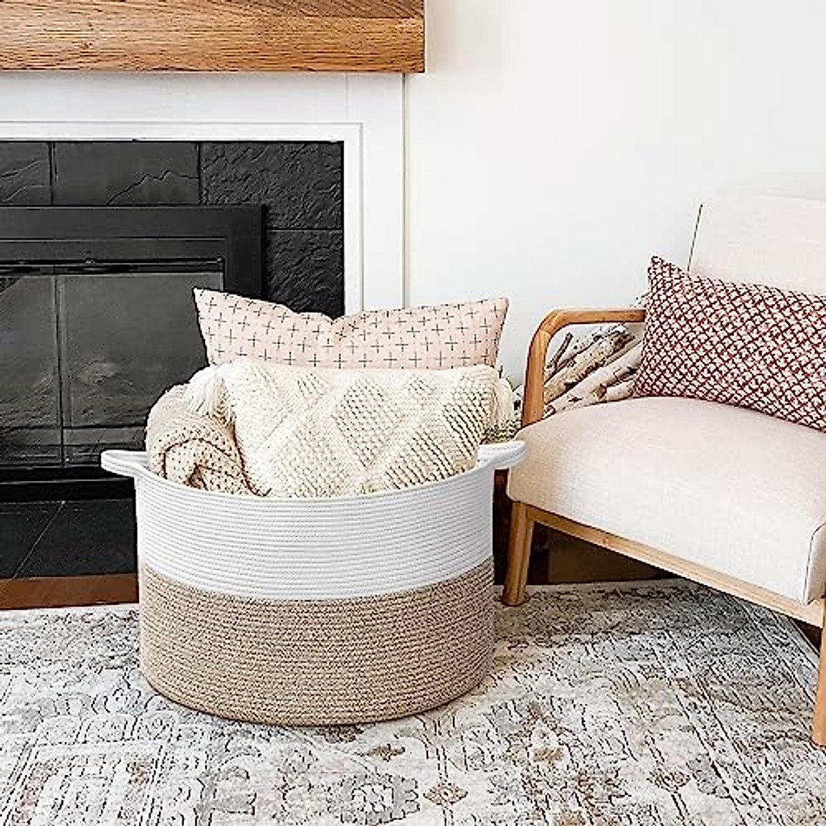 Goodpick Large Cotton Rope Basket, 83L Big Woven Storage Basket, Blanket Organizers and Storage, Baby Nursery Laundry Basket, Extra Large Toy Bin for Storage, 21.7 x 13.8 inches