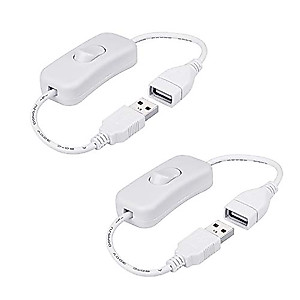 ELECTOP 2 Pack Male to Female USB Cable with On/Off Switch, USB Extension Inline Rocker Switch for Driving Recorder, LED Desk Lamp, USB Fan, LED Strip（White）