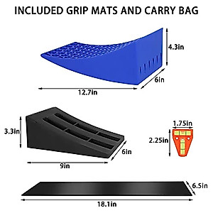 Eazy2hD Camper Leveler Kit 2 Pacs - Precise RV Leveler System, Includes Two Curved Levelers, Two Chocks, and Two Rubber Grip Mats | Faster Camper Leveling Than RV Leveling Blocks - (Blue + Black)