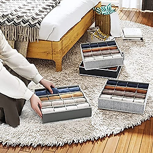 homsorout Sock Organizer for Drawer, Large Underwear Drawer Organizer with 64-Cell, Foldable Dresser Drawer Organizers Clothes, Closet Organizers for Socks, Belts, Panties, Ties, 4 Pack, Blended