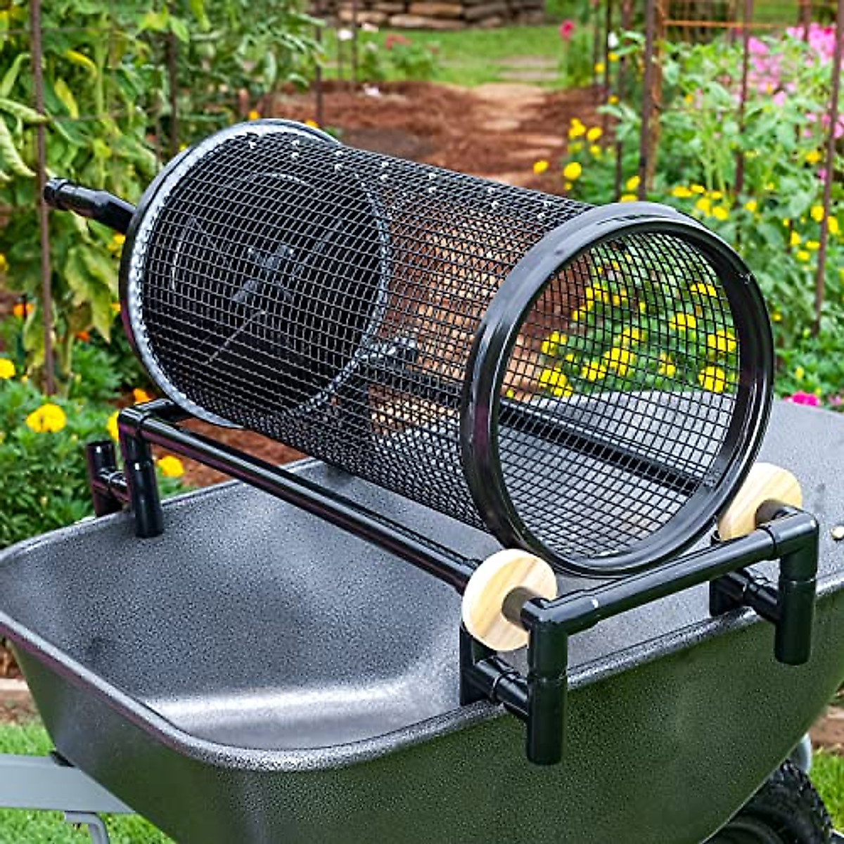 Rolling Garden Sifter with 1/2 in. Heavy Duty Screen and Accessories (1/4 in. Screen, Removeable Top, & Holding Bands)