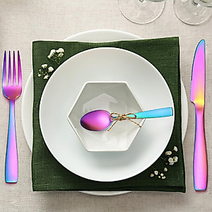 E-far 20-Piece Matte Rainbow Silverware Set, Stainless Steel Flatware Set for 4, Colorful Cutlery Set Include Forks Spoons and Knives for Kitchen Home Restaurant, Satin Finish & Square Edge Handle