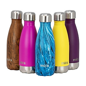 MIRA 12 oz Stainless Steel Vacuum Insulated Kids Water Bottle - Double Walled Cola Shape Thermos - 24 Hours Cold, 12 Hours Hot - Reusable Metal Water Bottle - Leak-Proof Sports Flask - Dynamic Blue