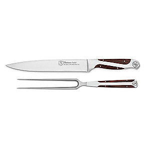 Hammer Stahl Carving Knife and Fork Set | German Forged High Carbon Stainless Steel Carving Set | Professional Carving Knife for Meat, Turkey & Brisket | Ergonomic Quad-Tang Pakkawood Handle