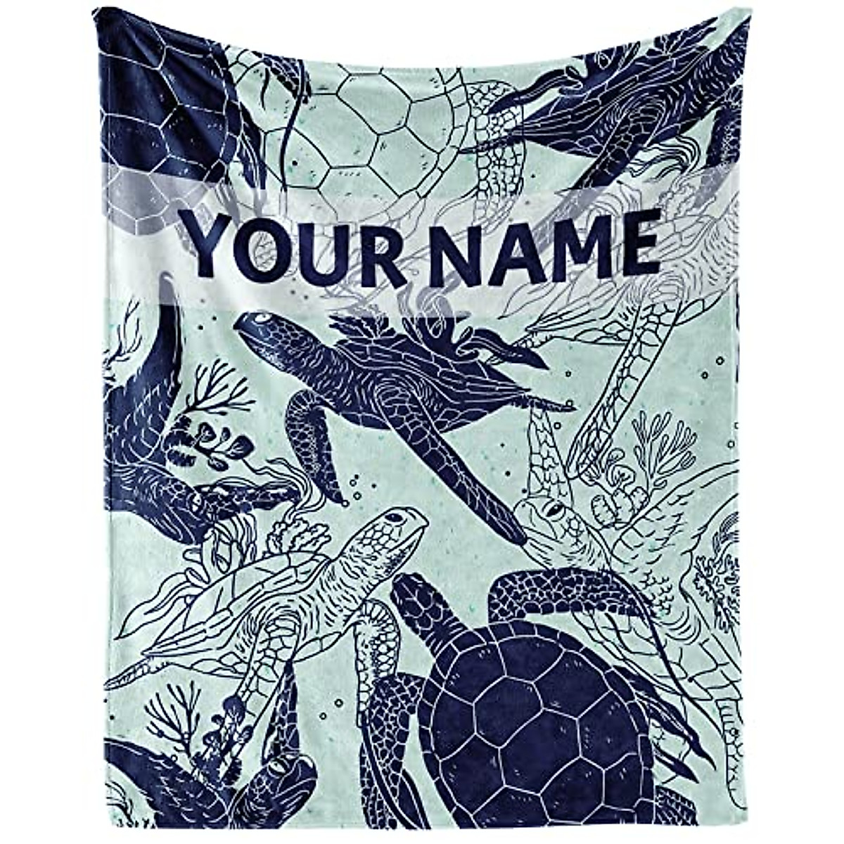 Personalized Sea Turtle Blanket with Name - Soft, Fuzzy & Warm - 40"x50" Small Blanket for Couch, Sofa - Blue Cute Throw Gifts for Adults, Kids