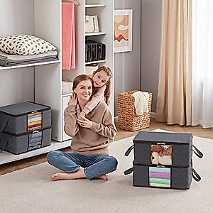 Lifewit Clothes Storage Bag Foldable Storage Bin Closet Organizer with Reinforced Handle Sturdy Fabric Clear Window for Sweaters, Coats, T-shirts, Blankets, 6 Pack, Gray