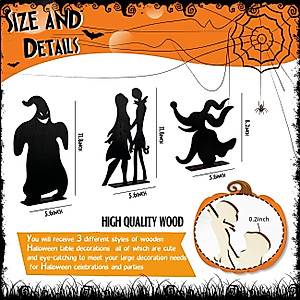Halloween Night Before Christmas Wooden Table Centerpieces, Jack and Sally Black Table Top for Home Party Decorations, Jack Skellington Table Toppers Wooden Signs for Halloween Party Supplies