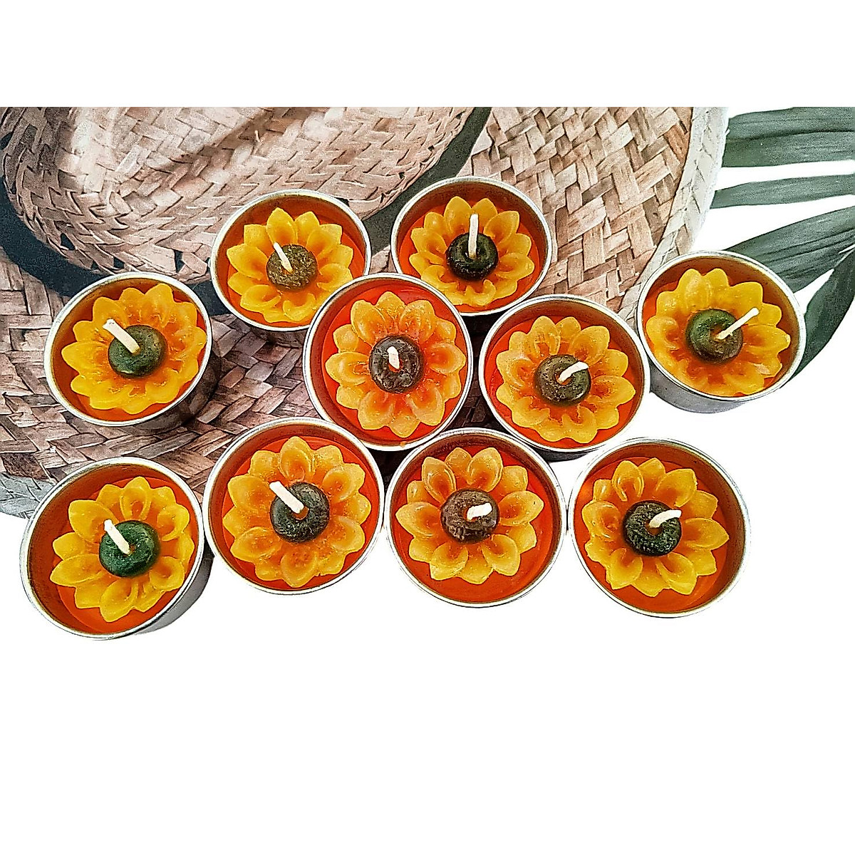 HukDok Flower Shape Tealight Candles for Birthday Party Home Décor Spa Wedding Anniversary Valentine's Day Mother's Day Celebration Baby Shower Decoration. (Sunflower)