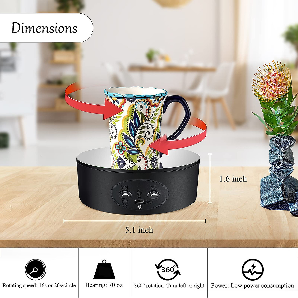 Riomh Rotating Display Stand, 360 Degree Automatic Mute Spin Turntable for Photography Display, Shooting Videos, Figures and Collections Display (Black)