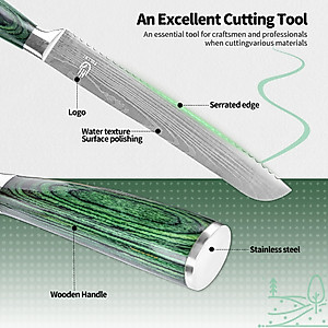 FULLHI Bread Knives, Multi-Color 8-Inch Japanese Knife with Sheath 2pcs, Cake Knife Stainless Steel Kitchen Knife with Guard (Green Wood)