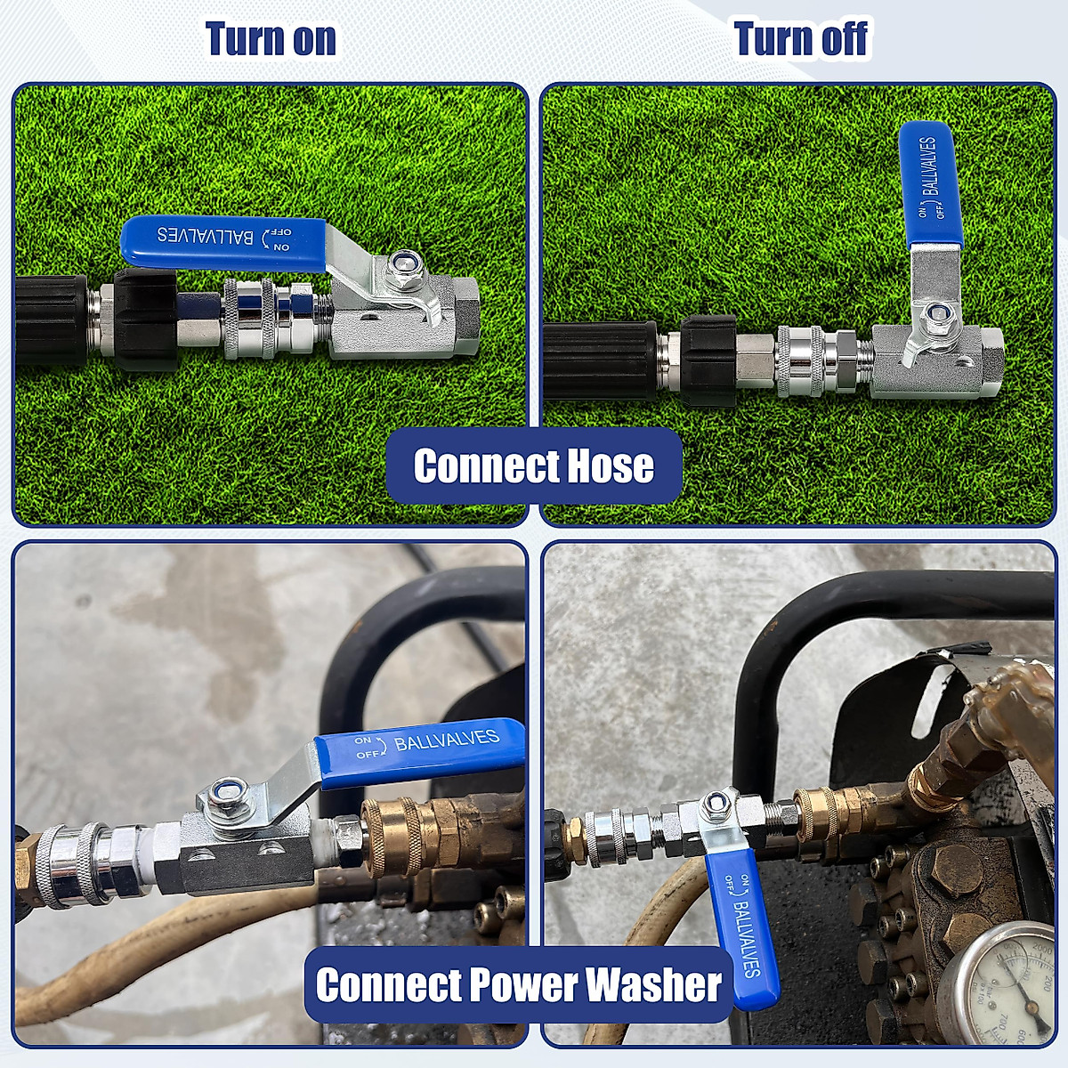 JOEJET High Pressure Washer Ball Valve Kit, 3/8" Quick Connect Ball Valve for Power Washer Hose, 5000 PSI