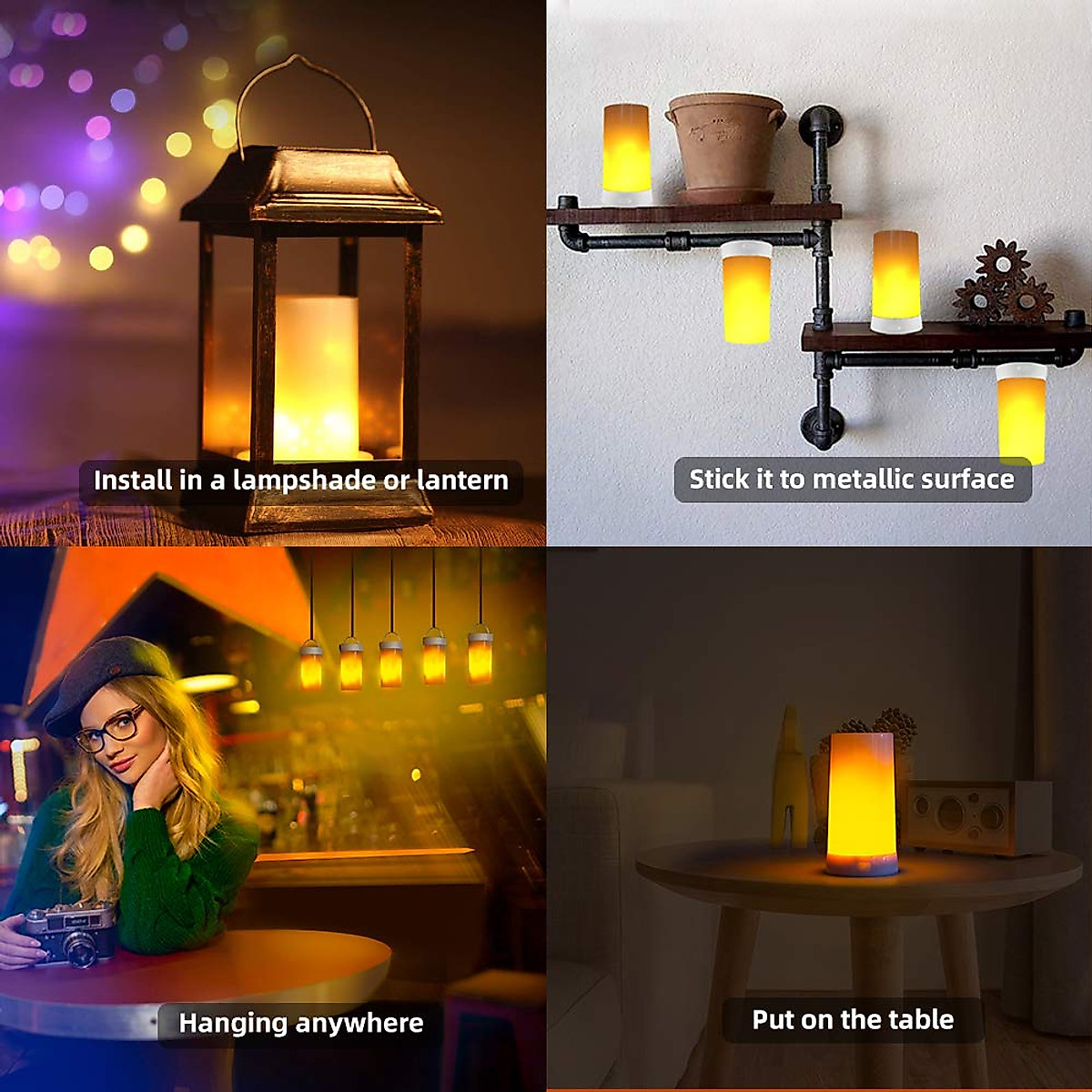 PDGROW LED Flame Lights with Remote Timer, Flame Lamp 4 Modes USB Rechargeable Fire Lights Indoor Campfire Outdoor Decorative Lantern Hanging Lamps Fireplace Romantic Light for Home Party Camping Bar
