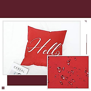 MoKo 2-Pack Waterproof Outdoor Pillow Cover 18x18, Decorative Patio Garden Throw Pillow Cases with Quotes Hello, Square Cushion Covers for Backyard Sofa Couch Tent, 45 x 45 cm, Red