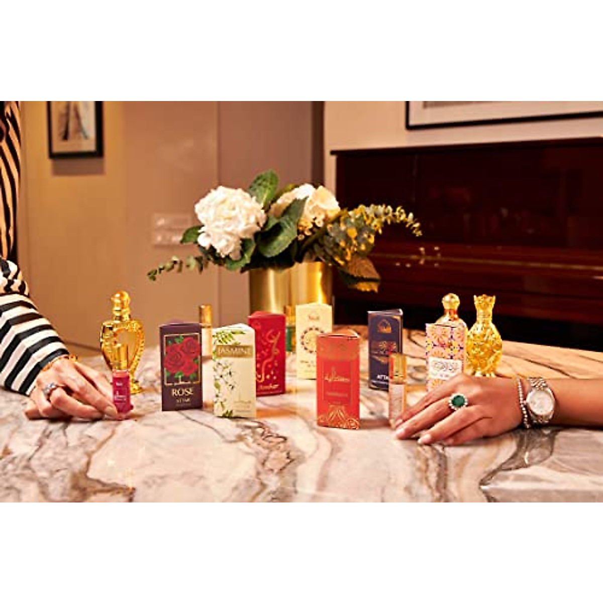 Dukhni Ma’amoul  Attar Oil Set | العطار العربي | Authentic Arabic Fragrance Oils| 100% Halal Blends, Ramadan Eid Gifting | Oud Mukhalat, Oud Mubakhar, Oud Abyad, Oud Ya Aini, Attar Al Bakhoor, Ambar Oud - 6ml each