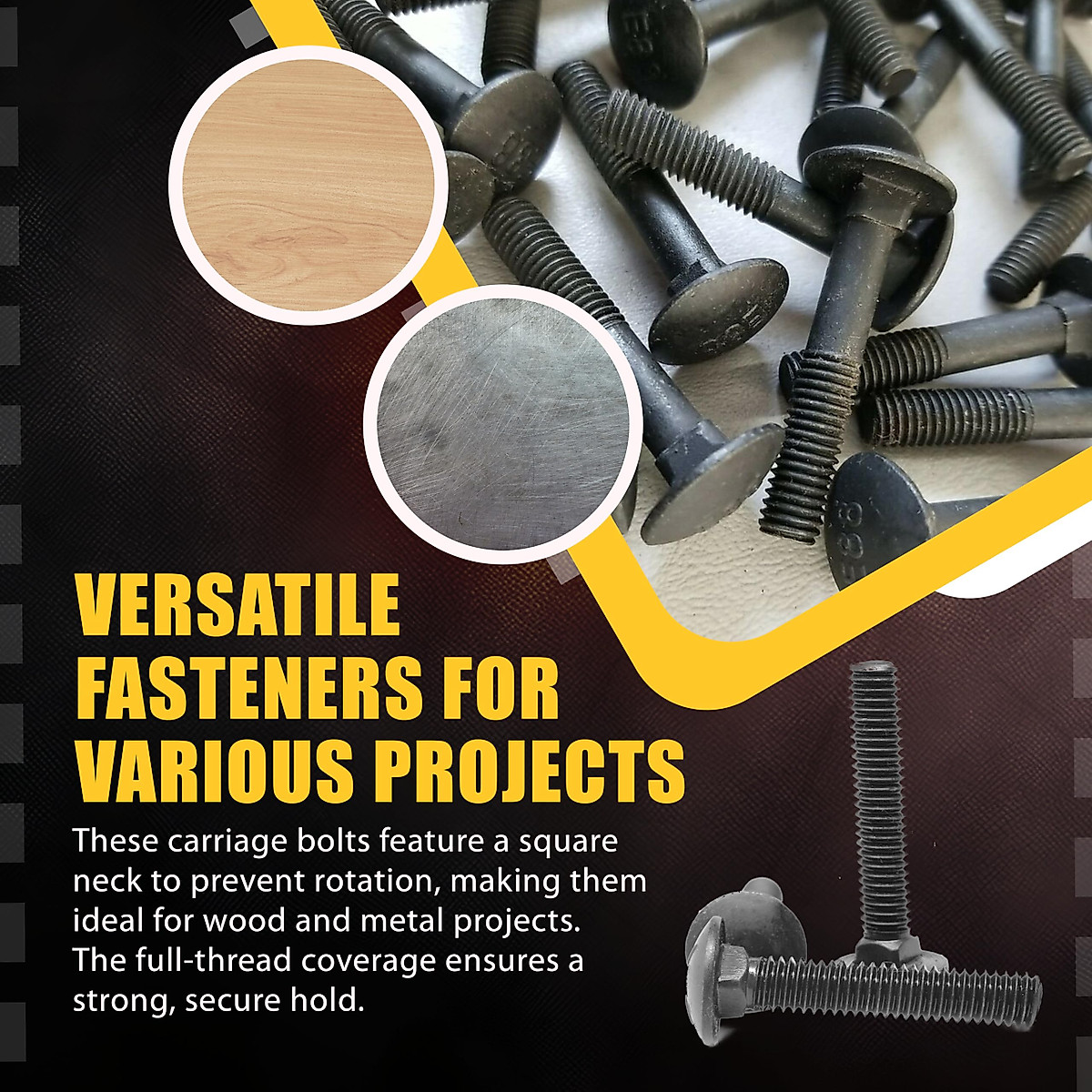 1/4"-20 x 1 1/4" (FT) Coarse Thread Grade 5 Carriage Bolts Medium Carbon Steel Black Oxide - Pack of 100