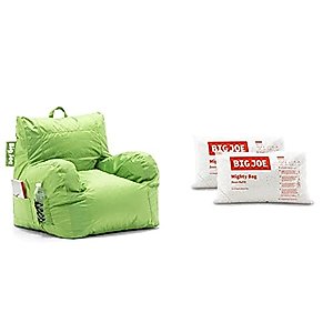 Big Joe Dorm Bean Bag Chair with Drink Holder and Pocket, Spicy Lime Smartmax, 3ft & Bean Refill 2Pk Polystyrene Beans for Bean Bags or Crafts, 100 Liters per Bag