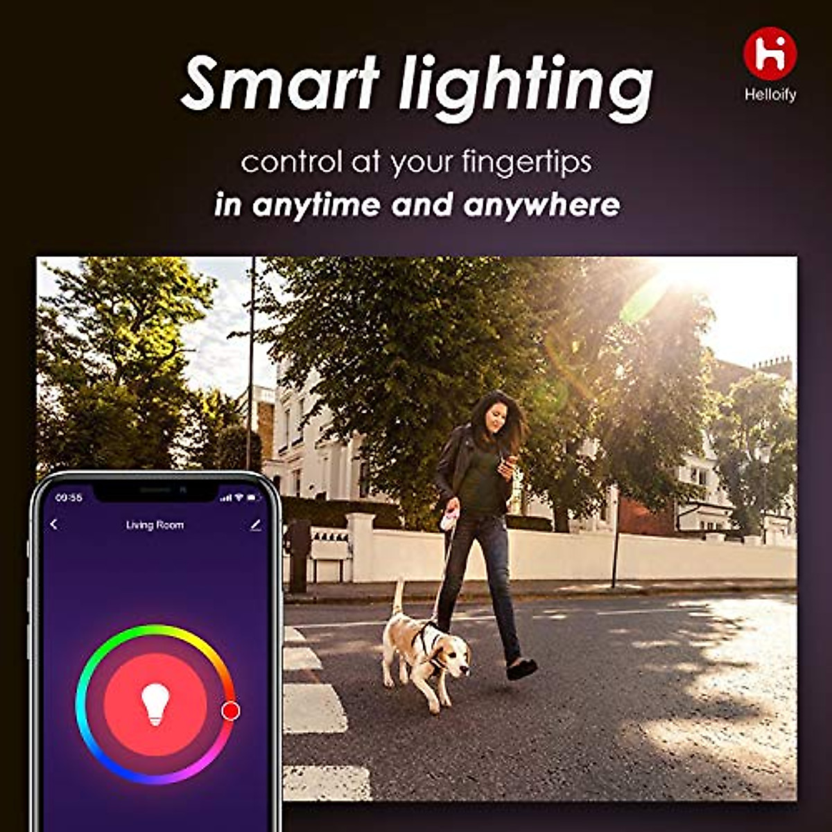 Helloify A19 LED Smart, WiFi Light Bulb Compatible with Alexa Google Home, RGBCW Color Changing, Cool Warm White Dimmable, No Hub Required, 60W Equivalent, RGB+2700K-6500K, 4 Pack