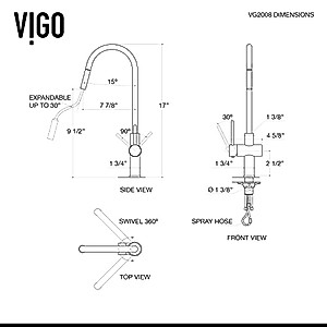 VIGO VG02008MB 17" H Gramercy Single-Handle with Pull-Down Sprayer Kitchen Faucet in Matte Black