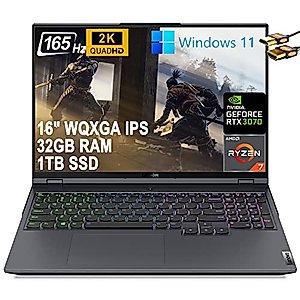 Lenovo Legion 5 Pro Gaming Laptop 16" WQXGA 2K IPS 165Hz 500nits AMD Octa-Core Ryzen 7-5800H (Beats i9-10885H) 32GB RAM 1TB SSD GeForce RTX 3070 8GB RGB Backlit USB-C Nahimic Win11(Renewed)