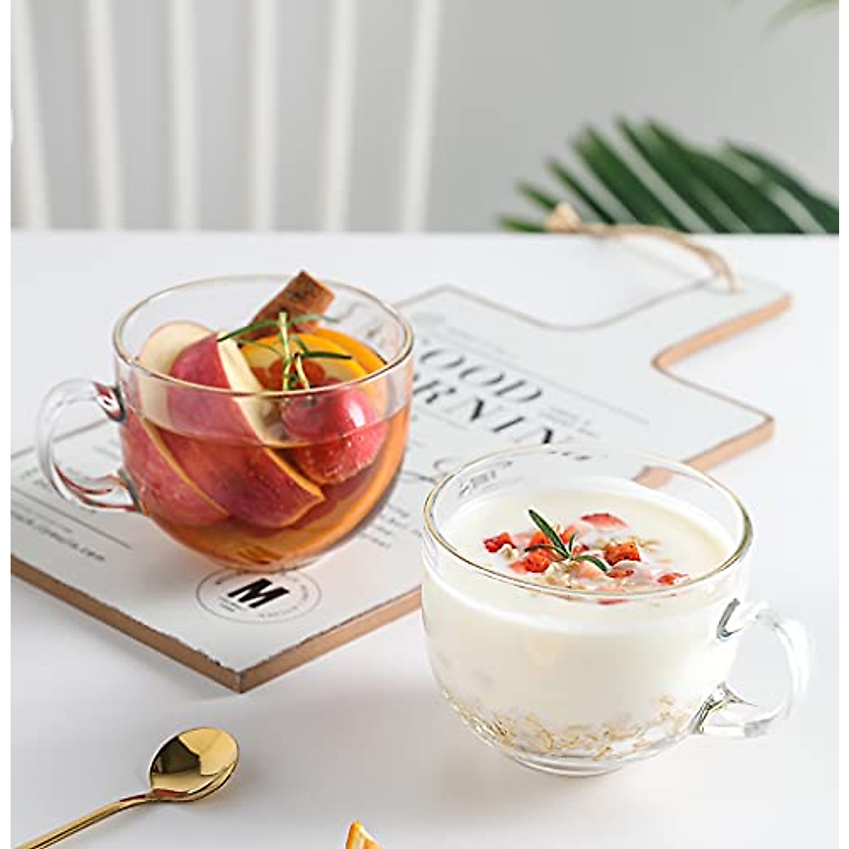 Lawei Set of 4 Glass Coffee Mug with Handle - 15 Oz Glass Jumbo Coffee Cups Clear Coffee Mug for Cappuccino, Coffee, Latte, Cereal, Milk, Ice Cream