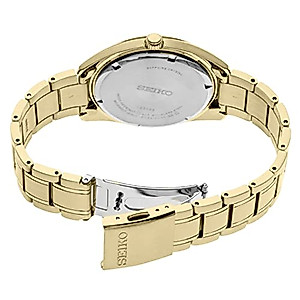 SEIKO SUR312 Watch for Men - Essentials Collection - White Dial, Date Calendar, LumiBrite Hands, Gold-Tone Stainless Steel Case & Bracelet, and 100m Water Resistant