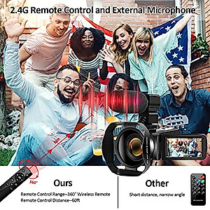 Video Camera Camcorder, 4K 48MP 60FPS IR Night Version Vlogging Camera 18X Zoom WiFi Digital Camera YouTube Recorder Camera with Microphone, 2.4G Remote Control, Handheld Stabilizer, Lens Hood