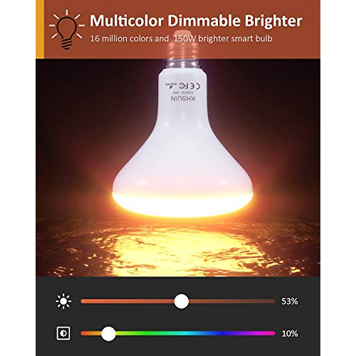 KHSUIN WiFi Smart Light Bulbs 150W Equivalent, 16W Dimmable 1600LM BR30 Flood Smart Bulb Works with Alexa Google Home No Hub, E26 Color Changing LED Alexa Light Bulb, 2700K-6500K RGBCW CRI>90, 4 Pack