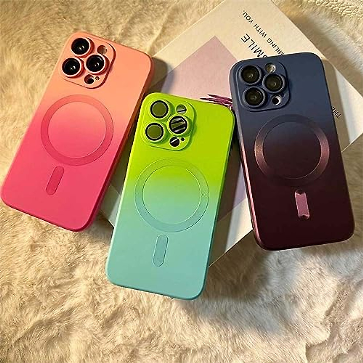 Faneiy for iPhone 13 Pro Max Case Magnetic Gradient Color Slim Silicone Soft Cute Phone Case with Full Camera Protector Shockproof Cover Green Blue