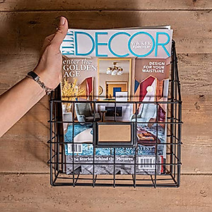Wall35 Rivista File Holder Home Office Desk Organizer, Chicken Wire Mail Organizer and Magazine Holder, Metal, Black