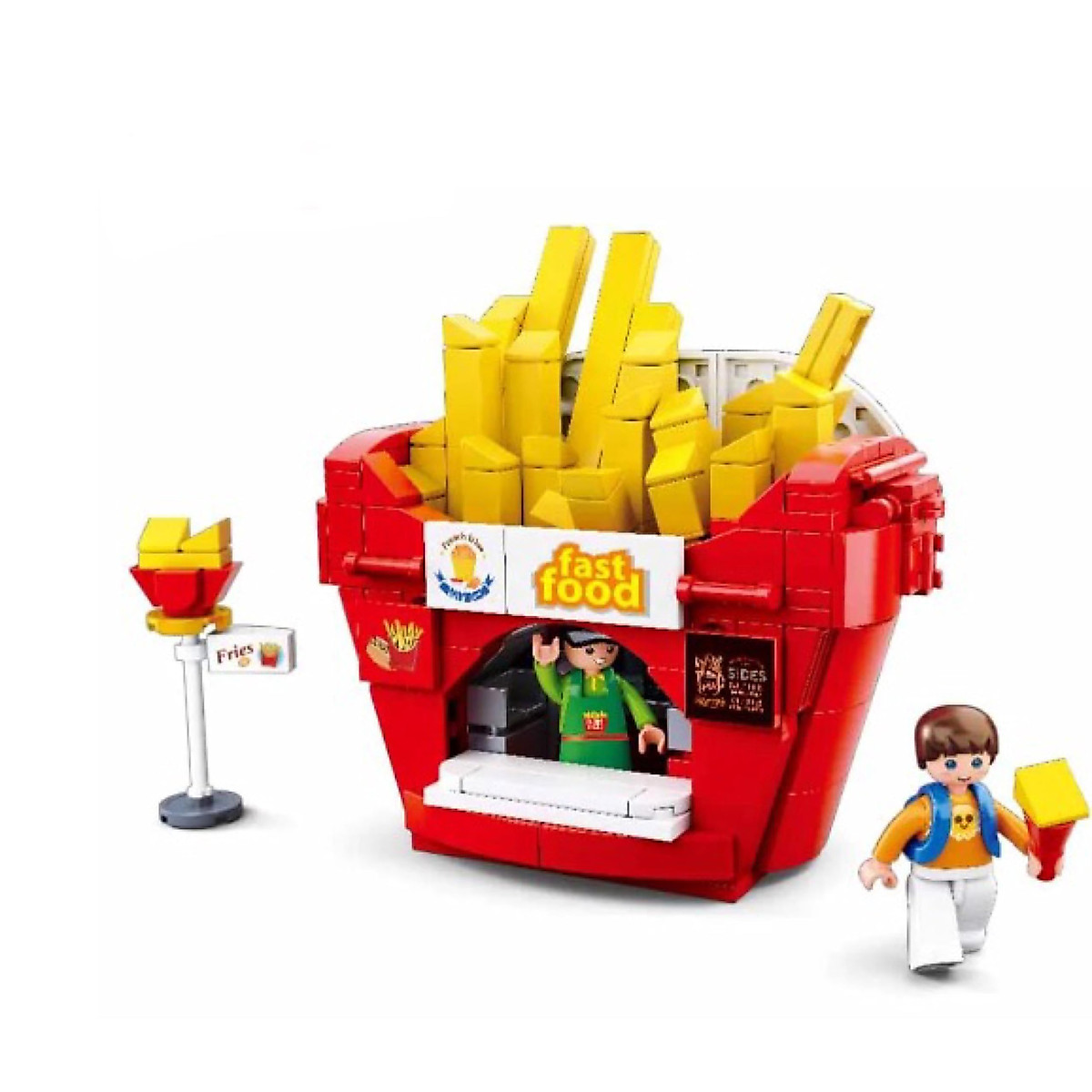 General Jim's Modular French Fry Food Court Building Blocks Brick Set: Fast Food Restaurant Construction Kit - 320pcs