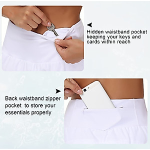 THE GYM PEOPLE Womens High Waisted Running Shorts Quick Dry Athletic Workout Shorts with Mesh Liner Zipper Pockets (White, Large)