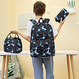 Bluboon School Backpack for Boys Teens Bookbag Travel Daypack Kids Girls Lunch Bag Pencil Case (Lightning Blue-3pcs)