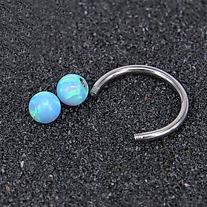 Piercingpops 4PCS 16G Surgical Steel Opal Horseshoe & Captive Bead Nose Hoop Septum Earring Eyebrow Tongue Lip Nipple Helix Tragus Piercing Rings Set (4PCS -10MM (Mix Color Horseshoe))