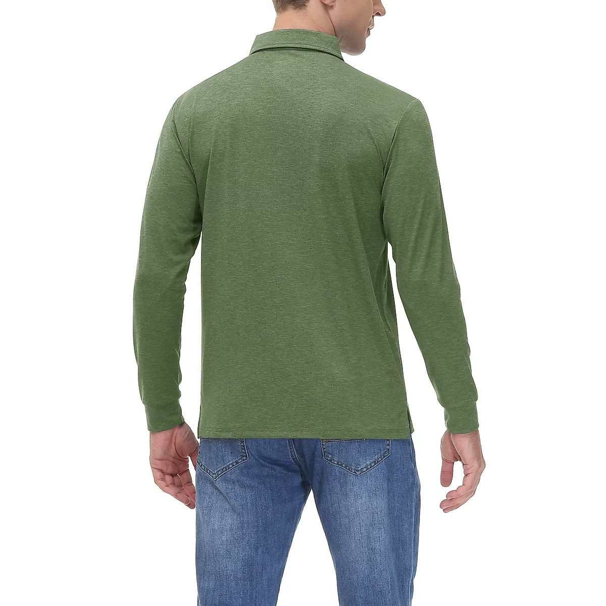 MAGCOMSEN Long Sleeve Polo Shirt Golf Shirts for Men Shirt for Men Spring Shirts Pique Polo Shirt Outdoor Shirts for Men Athletic Casual Shirts Army Green