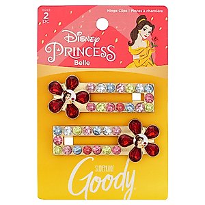 GOODY Hinge Jewel Clip - Disney Princess, Belle - Slideproof Rhinestone Hair Accessories for Men, Women, Boys & Girls - Style With Ease & Keep Your Hair Secured - All Hair Types