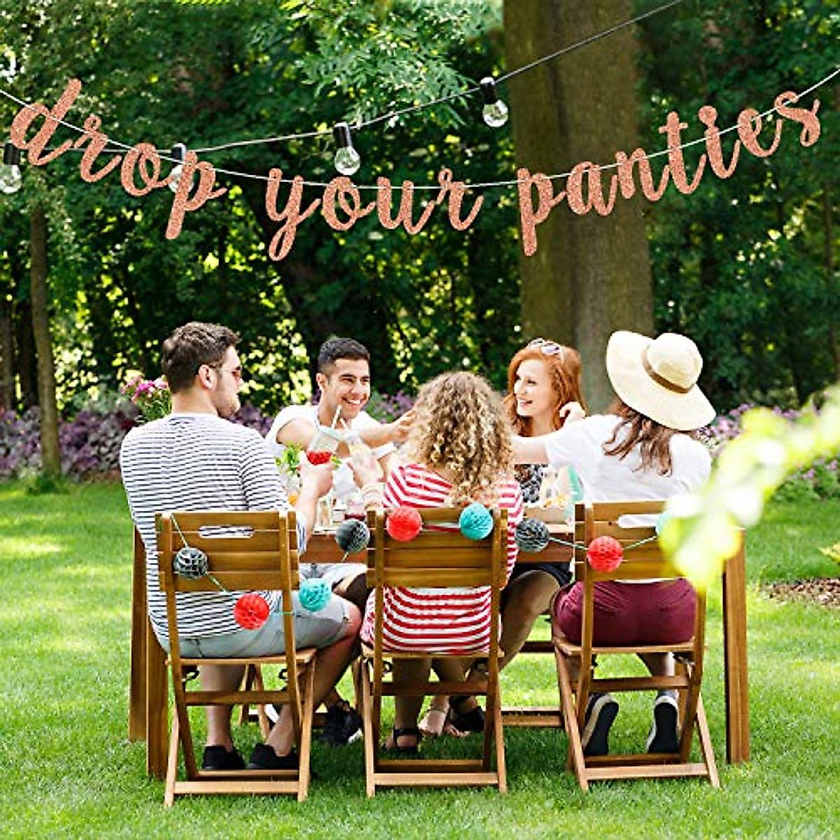 Drop Your Panties Banner - Bachelorette Banner - Lingerie Shower Banner, Wedding/Bachelorette/Birthday Party Decorations Rose Gold Glitter.