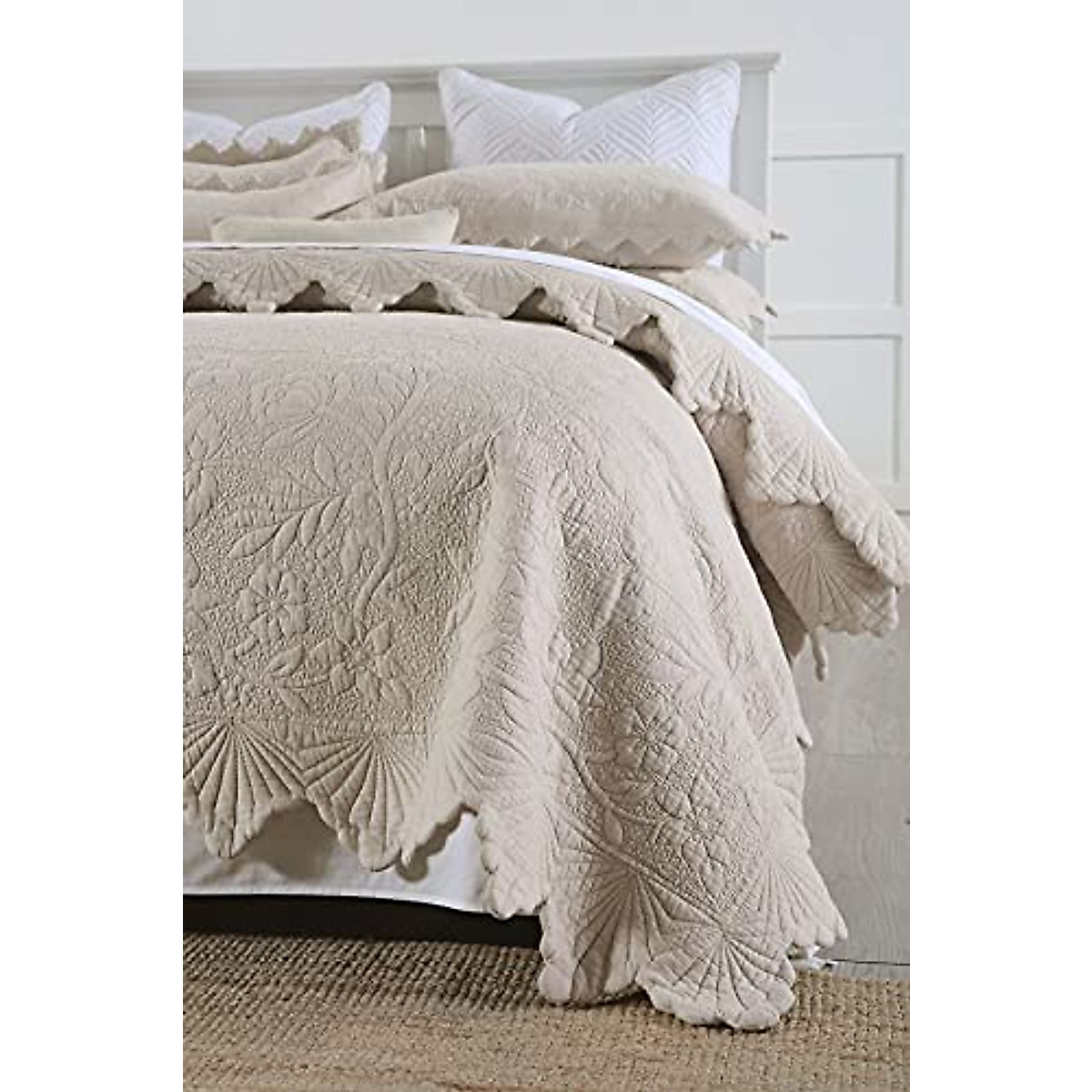 Brandream 6PC Cotton Quilt Bedding Set Queen King Size Cotton Queen Size Bedspreads Scalloped Farmhouse Quilts Set