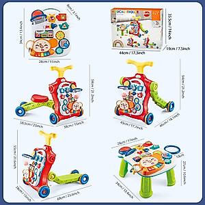 Baby Walker 5 in 1,VATOS Sit-to-Stand Learning Walker,Assemble as Scooter/Balance Bike/Push Walker/Activity Table/Detachable Panel,Push Walkers Toys with Music for Toddlers Infant Boys Girls