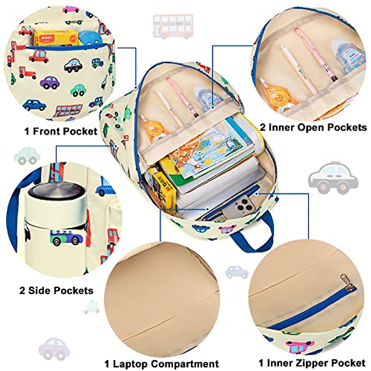 CAMTOP Preschool Backpack for Kids Boys Girls Toddler Backpack Kindergarten School Bookbags(Age 3-8 Year,Car)