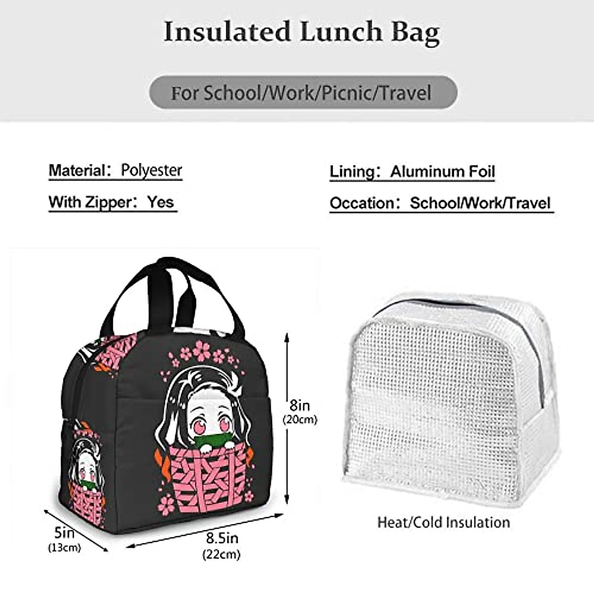 Jeinju Lunch Bag Tote Meal Bag Reusable Insulated Portable Anime Lunch Box For Women Mens Boy Girl Work School Picnic