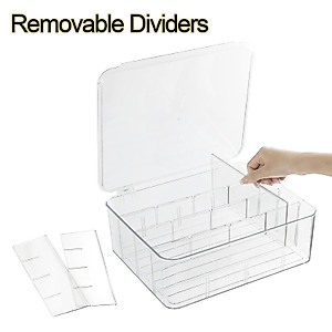 ZEXALOR Socks Underwear Drawer Organzier Dividers, 16 Compartment Removable Divided Plastic Storage Bin with Lid, Storage Organizer for Scarves Ties Bras, Clear Dresser Drawer Organizers