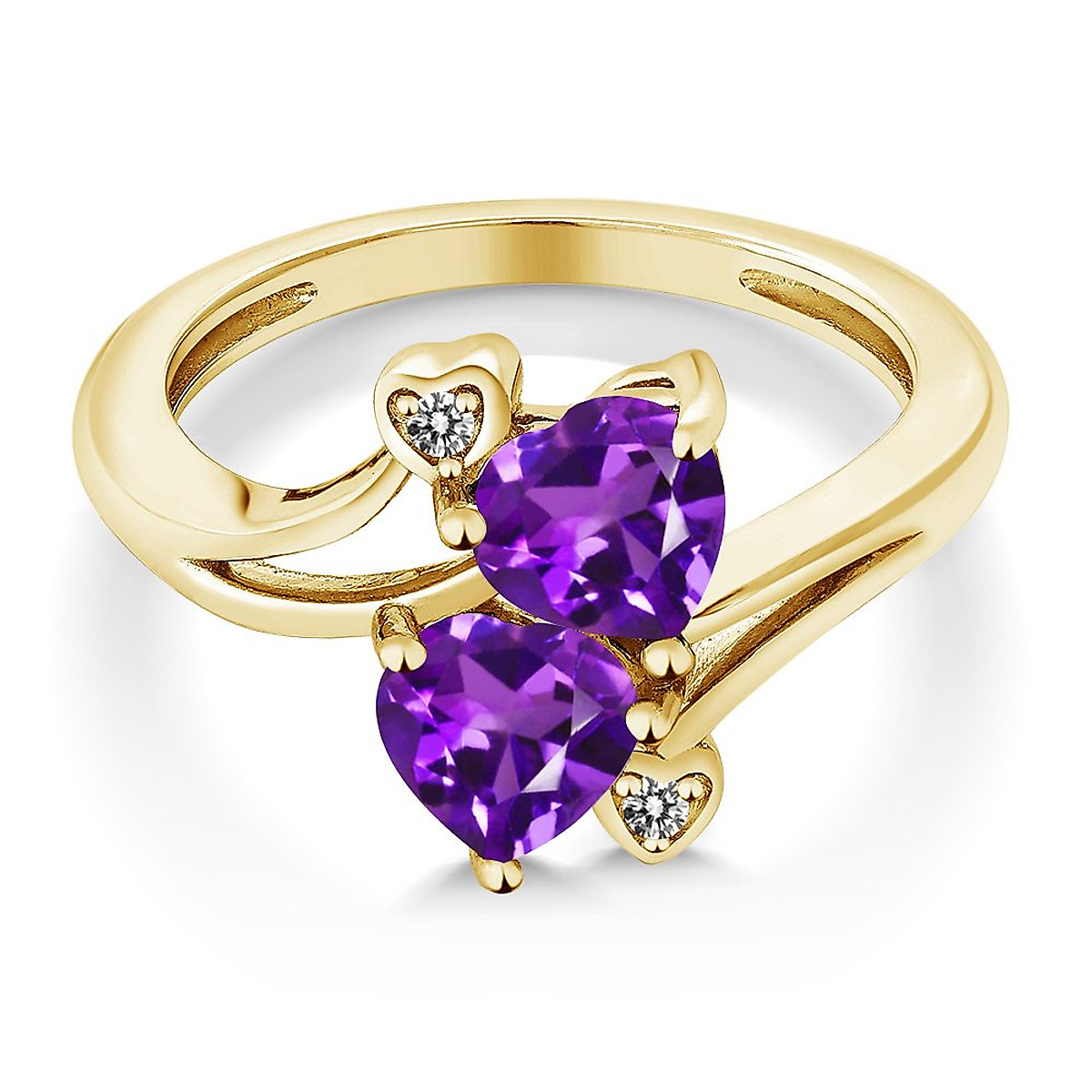 Gem Stone King 10K Yellow Gold Purple Amethyst and Diamond Accent Engagement Ring For Women (1.33 Cttw, Heart Shape 6MM, Gemstone Birthstone, Available in size 5, 6, 7, 8, 9)