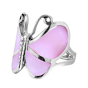 AeraVida Captivating Butterfly Motif Pink MOP Statement .925 Sterling Silver Ring | Classic Butterfly Wedding Rings For Women | Casual Comfort Fit Women ring | Gift for Women size (8)