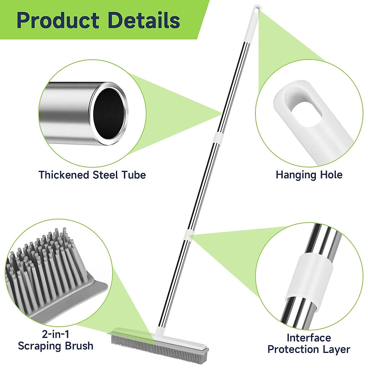 Pet Hair Removal Rubber Broom, Carpet Brush with Squeegee for Cleaning Pet Hair, Hair Fur Remover Silicone Dog Hair Floor Brush, Dual-Sided for Pet Grooming and Lint Removal for Couch and Clothes