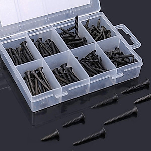 FARRAY #6 Drywall Screws, 150pcs Phillips Wood Screws Assortment Kit, Carbon Steel Black Self Tapping Screws, Screw Set for Drywall Sheetrock, Furniture