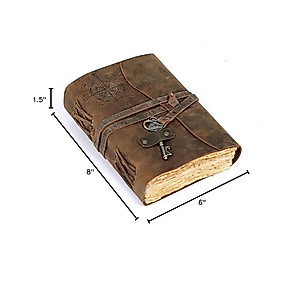 cuero Compass Vintage Leather Journal Antique Handmade Bound Journal with Deckle Edge Paper Diary Leather Sketchbook Drawing Journal Notebook Great Gift Men & Women (6X8 Inch)