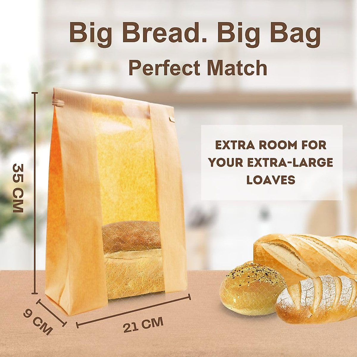 Bread Bags for Homemade Bread Sourdough - 50 Pack Large Paper Bread Bags for Sourdough with Tintie Tab Lock, 90pcs Stickers, Clear Front Window: Sourdough Bread Bags for Gifting