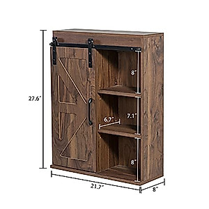 Rustory Rustic Wooden Wall Mounted Storage Cabinet with Sliding Barn Door, Decorative Farmhouse Medicine Cabinet for Kitchen Dining, Bathroom, Living Room (Dark Walnut)