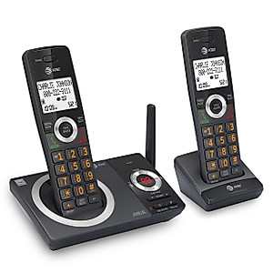 AT&T CL82219 DECT 6.0 2-Handset Cordless Phone for Home with Answering Machine, Call Blocking, Caller ID Announcer, Intercom and Long Range, Black
